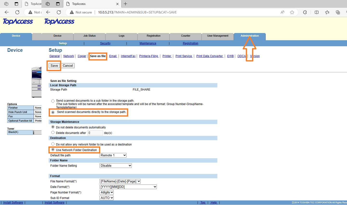 Cách scan to folder trên máy photocopy Toshiba - Document - Knowledge Base